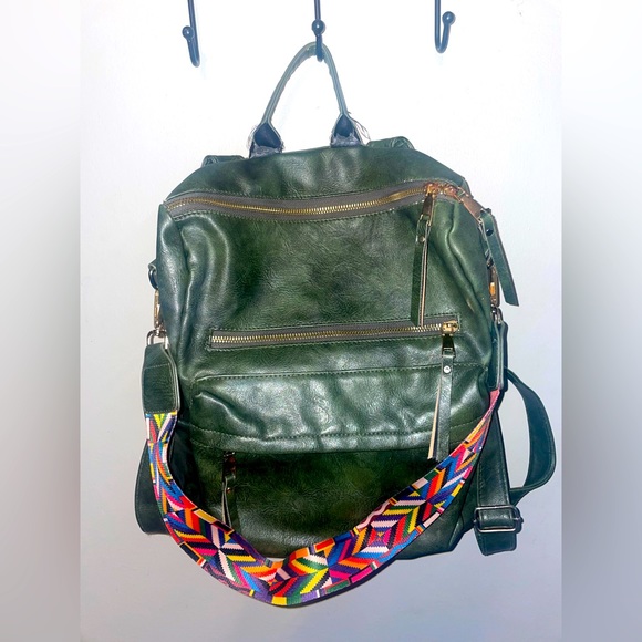 modem+chic | Bags | Green Vegan Leather Multifunctional Backpack Made ...